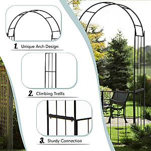 Giantex Garden Arbor Trellis with Door, 7.5FT Metal Garden Arch with Gate and Stakes for Climbing Plants Rose Vine, Arbors and Trellises Pergola for Lawn Patio Wedding Bridal Party Decoration