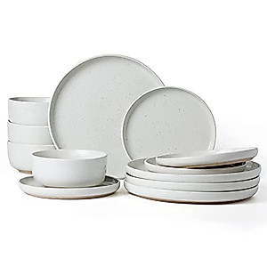 Famiware Plates and Bowls Set, 12 Pieces Dinnerware Sets, Dishes Set for 4, White
