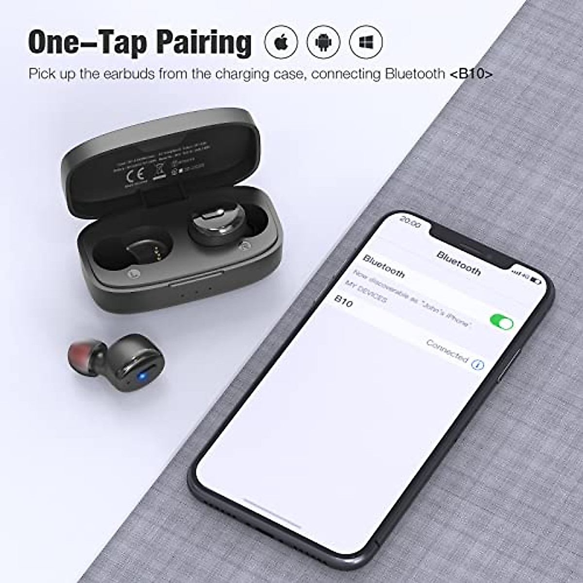 Wireless Earbuds Boean Mini Bluetooth Headphones with Charging Case 46H Playtime IPX8 Waterproof Earbuds Button Control Deep Bass Earphones Built in Mic Light-Weight HD Stereo Headset for Sports Black