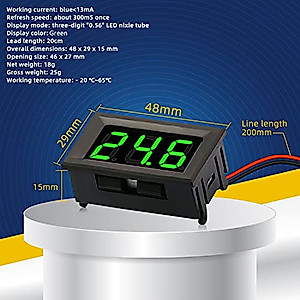 CenryKay 6PCS 2 Wire Green DC 4.5-30V 0.56" LED Panel Digital Display Voltage Meter Mini DC Digital Voltmeter