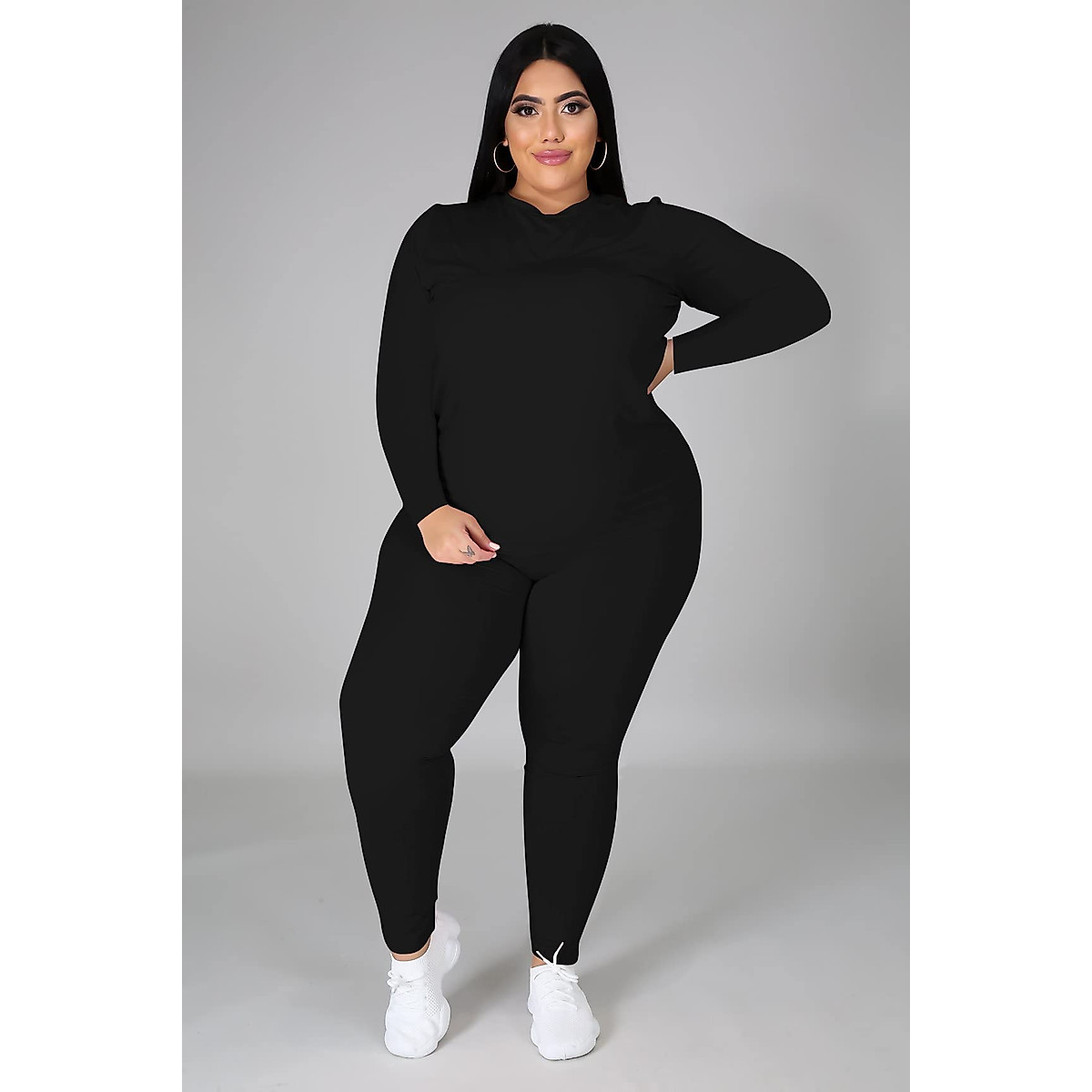 Tycorwd Plus Size Two Piece Outfits For Women Sweatsuits Jogger Sets Long Sleeve Casual Print Tracksuit Sets Black-3XL