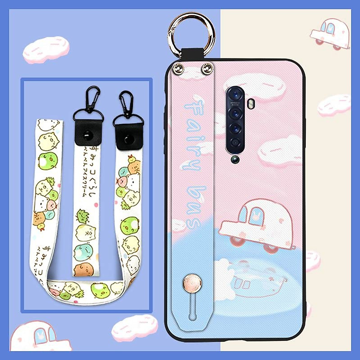 Soft Ring Lulumi Phone Case for Oppo Reno2, Original Durable Phone Holder Wristband for Girls Fashion Design Wrist Strap Dirt-Resistant Soft Case Anti-dust Back Cover Kickstand, #4