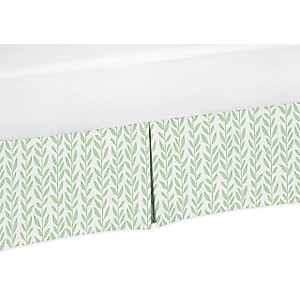 Sweet Jojo Designs Green and White Leaf Floral Girl Pleated Baby Nursery Crib Bed Skirt Dust Ruffle - Boho Farmhouse Sunflower Collection
