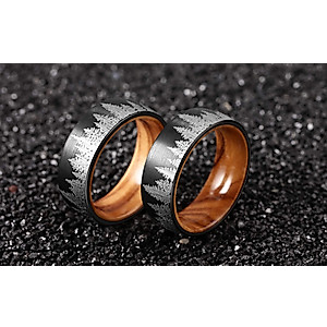 POYA TUNGSTEN Forest Rings for Men 8 mm Black Plated Wedding Band with Wood Liner Comfort Fit (8)
