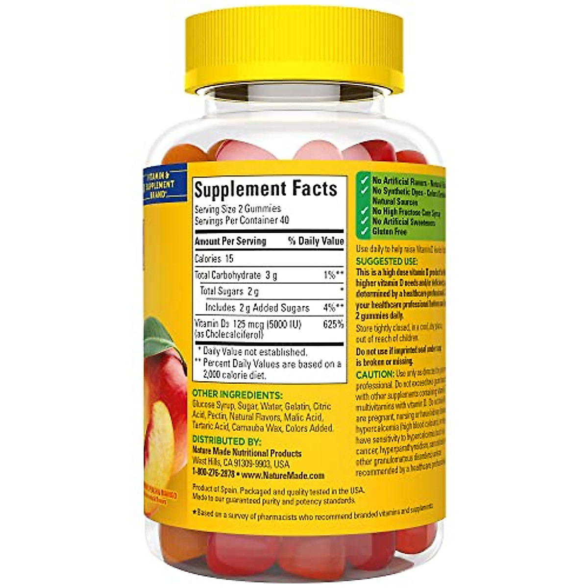 Nature Made Extra Strength Vitamin D3 5000 IU (125 mcg) per serving, Dietary Supplement for Bone, Teeth, Muscle and Immune Health Support, 80 Gummies, 40 Day Supply