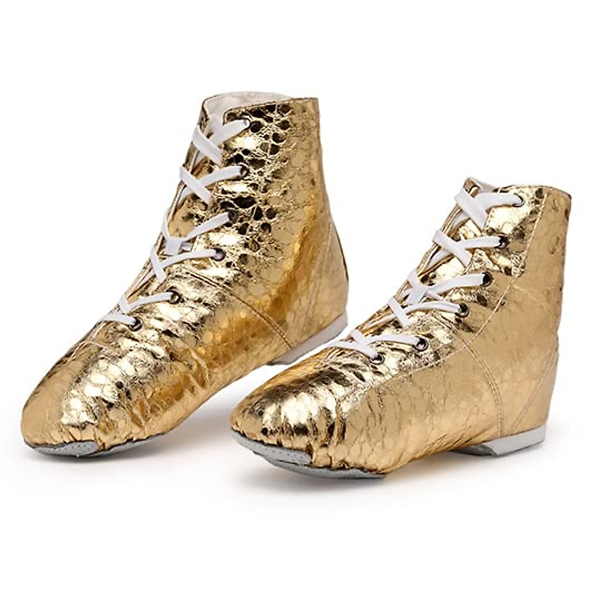 Women Jazz Shoes Split Sole Kids Gold Dancing Sneakers Ankle Boots for Men 9 M US Women