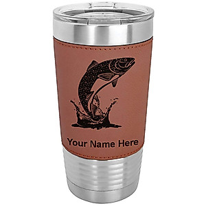 LaserGram 20oz Vacuum Insulated Tumbler Mug, Trout Fish, Personalized Engraving Included (Faux Leather, Dark Brown)