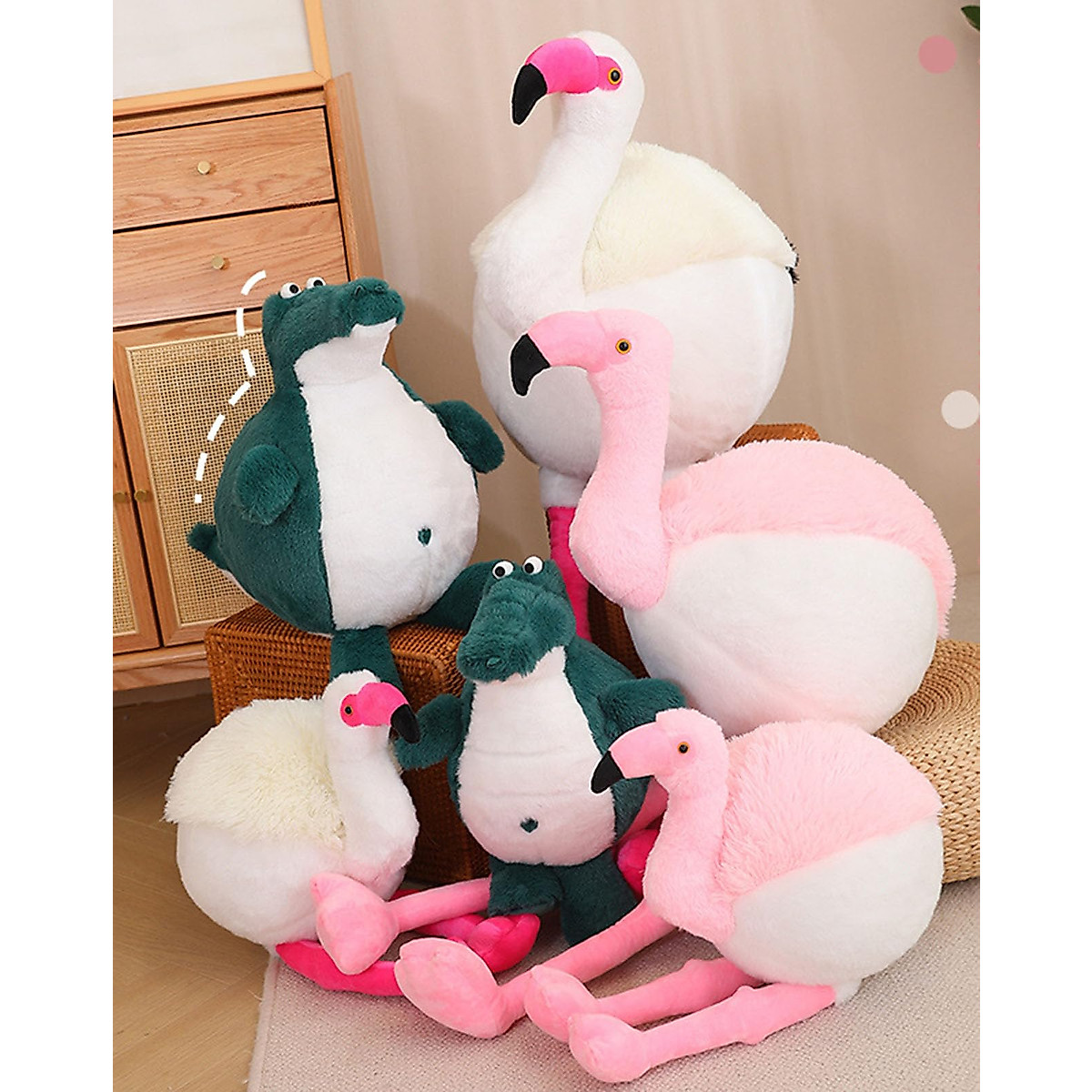 Soft Round Stuffed Flamingo Animal Plushie Fat Flamingo Plush Toys for Home Decor Cuddly Flamingo Pillow Hugging Flamingo Doll Gift for Kids or Lover (White, 19.7 Inch (from Head to feet))