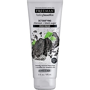 Freeman Detoxifying Charcoal & Black Sugar Mud Mask, Hydrating and Oil Absorbing Facial Mask, 6 fl oz tube/175 mL