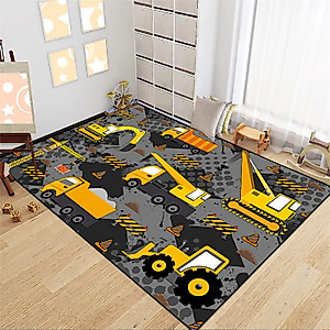 CAFCIOYG Construction Rugs for Boys Room Play Rug for Cars and Trucks Car Rug Play Mat Kids Rugs for Playroom Car Rug for Boys Room Construction Decor for Boys Room,Grey 2'5''×4'