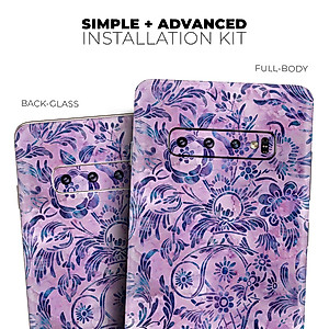 DesignSkinz Purple Damask Watercolor Pattern Protective Vinyl Decal Wrap Skin Cover Compatible with The Samsung Galaxy S20 (Screen Trim & Back Glass Skin)