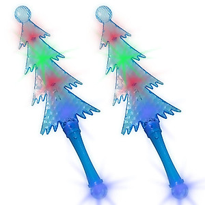 ArtCreativity Light Up Christmas Tree Wands, Set of 2, 14.5 Inch Flashing LED Wands for Kids with Batteries Included, Christmas Toys for Kids, Thrilling Light Show, Stocking Stuffer for Boys and Girls