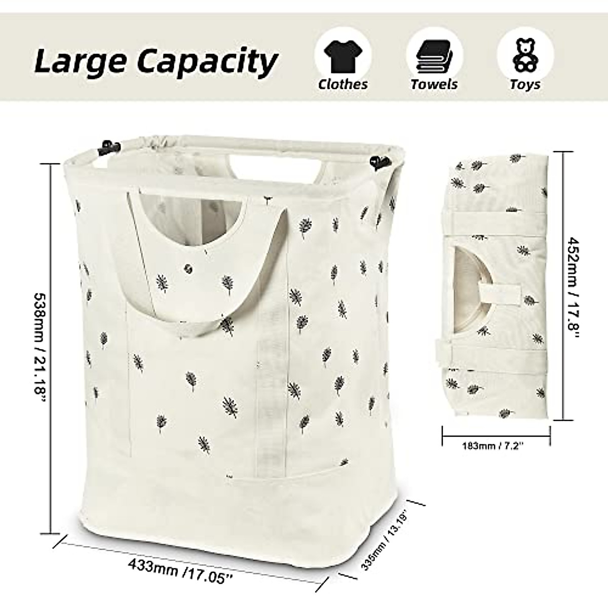 JOMOLA Collapsible Laundry Basket, 78L Large Foldable Laundry Hamper, Canvas Fabric Dirty Clothes Hamper for Laundry with Handles, Waterproof Laundry Baskets for Laundry, Dorm, Family (Beige)
