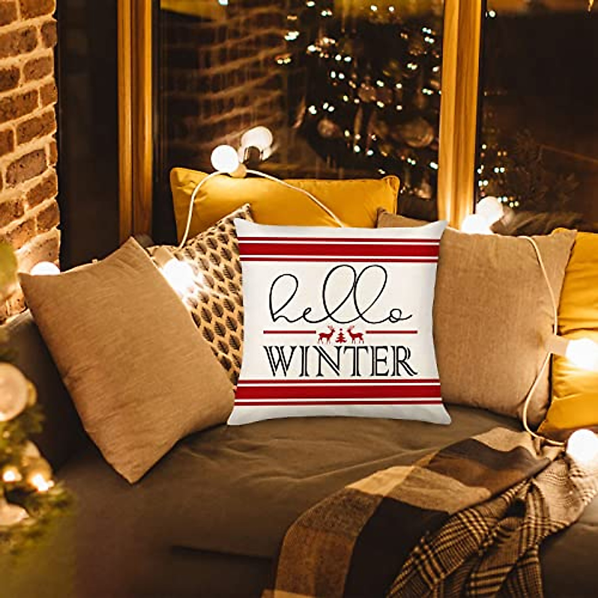 Scceatti Christmas Pillow Covers 18x18 in Square Winter Cushion Cover with Zipper Print Bohemian Toss Xmas New Pillowcases Protector for Couch Sofa Bed Living Room Home Decorations Gifts Decor Deals