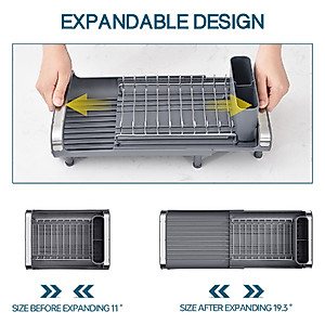 TOOLF Expandable Dish Rack, Compact Dish Drainer, Stainless Steel Dish Drying Rack with Removable Cutlery Holder, Anti Rust Plate Rack, Small Sink Drainer for Sink or Kitchen Countertop