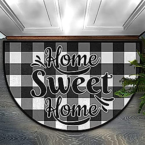 AMELIA SHARPE Welcome Half Round Door Mat Black White Plaid Buffalo Washable Home Kitchen Art Restaurant Office Floor Mats Non Slip and Durable Doormats Decor 18x30 Inch