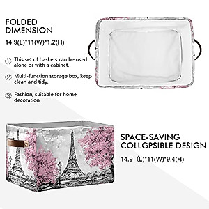 Storage Basket French Paris Eiffel Tower Street Pattern 2 Pc Canvas Large Collapsible Organizer Toy Clothes Storage Bins Boxes Cubes with Handles for Shelf Closet Bedroom Nursery Home Office