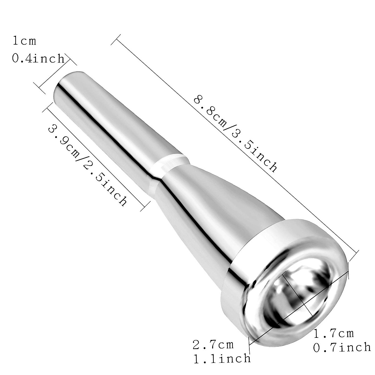 EASTROCK Trumpet Mouthpiece 3C Silver Plated Bullet Shape Vaccum Package