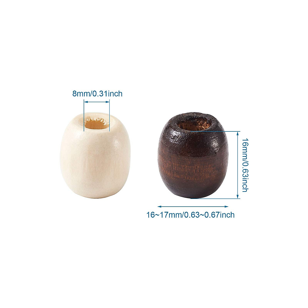 Craftdady 200Pcs Large Hole Barrel Wood European Loose Beads 4 Colors Natural Wooden Dreadlock Hair Braid Beads 16x16-17mm for Macrame Rosary Bracelet Jewelry Craft Making Hole: 8mm