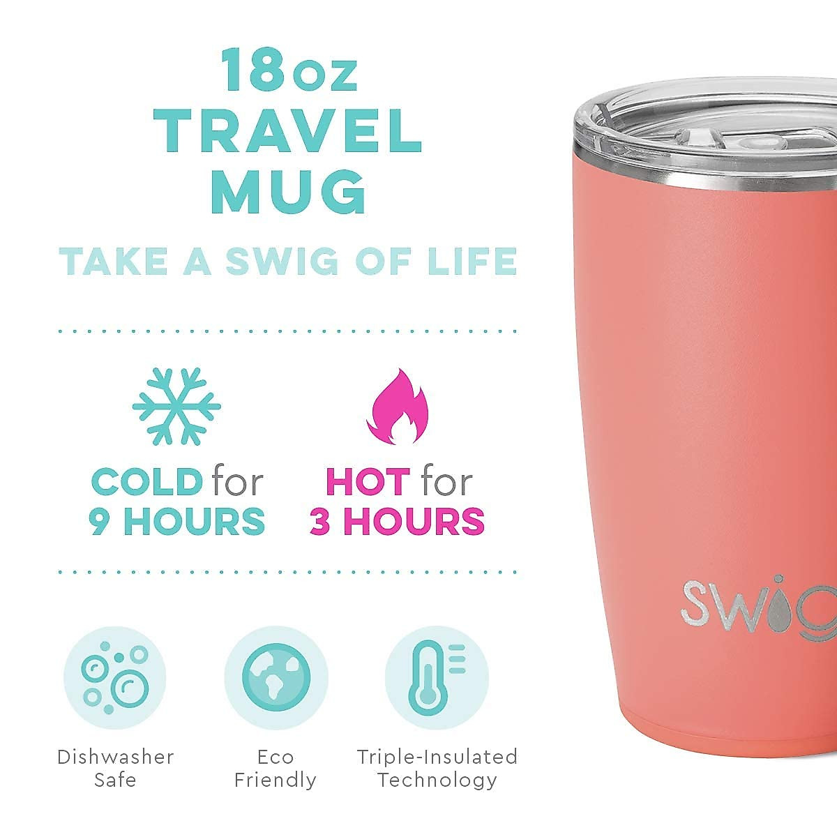 Swig Life Matte Coral AM+PM Gift Set, Includes (1) 18oz Travel Mug + (1) 14oz Stemless Wine Tumbler, Triple Insulated, Stainless Steel, and Dishwasher Safe