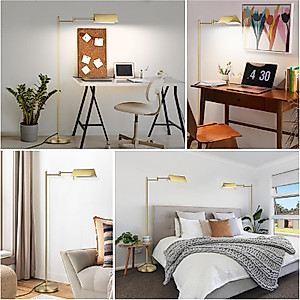 Mlambert Reading Floor Lamp,LED Pharmacy Lamp with Swing Arm,Swivel Head Adjustable Standing Lamp,E26 Base,Corner Lamp for Livingroom,Sewing(Brass)