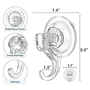 VIS'V Suction Cup Hooks, Small Clear Heavy Duty Vacuum Suction Cups with Hooks Removable Window Glass Door Suction Hangers Reusable Suction Cup Holders for Kitchen Bathroom Shower Wreath - 2 Pcs