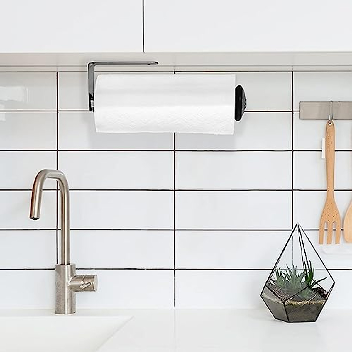 GIFZES Under Cabinet Paper Towel Holder for Kitchen,Stainless Steel Paper Towel Holders Wall Mount,9.9In Self Adhesive Drilling Paper Towel Rolls Kitchen Bathroom Door Rustproof Rack Silver