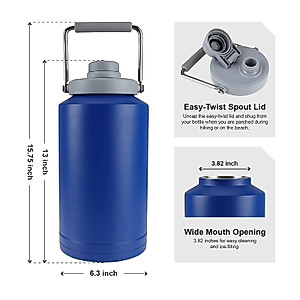 TAHOE TRAILS 1 Gallon Vacuum Insulated Water Bottle,ONE Gallon Stainless Steel Double Walled Water Jug,18/8 Food-Grade Stainless Steel Insulated Water Bottle for Hot and Cold Drinks Water Bottle,BLUE