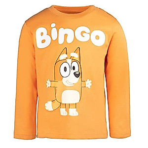 Bluey Bingo Little Boys Girls 3 Pack Long Sleeve Graphic T-Shirt Orange/Blue/Gray 7-8