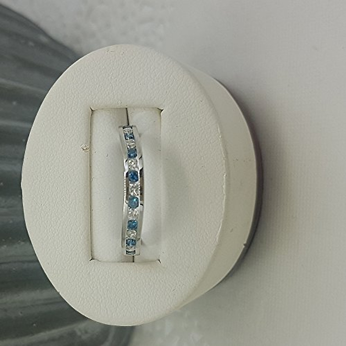 Dazzlingrock Collection 0.75 Carat (ctw) 10k Round White And Blue Diamond Curved Guard Bridal Wedding Band, White Gold, Size 7