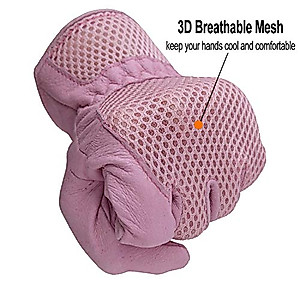 HANDLANDY Womens Garden Gloves, Scratch Resistance Leather Gardening Gloves for Ladise，Yard Gloves 3D Mesh Comfort Fit- Improves Dexterity and Breathability (Large, Pink)