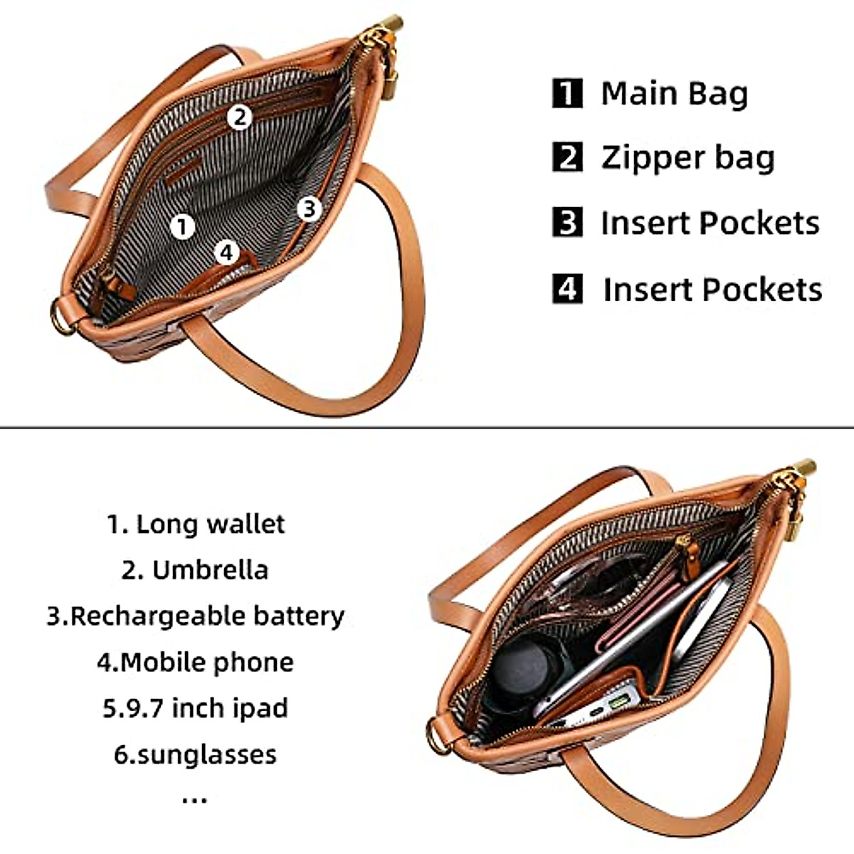 BRIRT Genuine Leather Women Tote Handbags Satchel Hobo Bag Womens Crossbody Bags (Brown)…