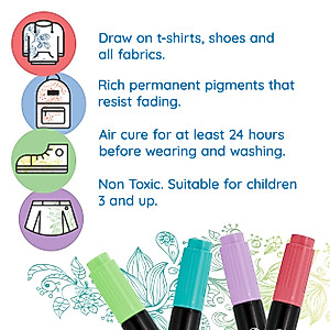 Super Markers 40 Unique Primary & Pastel Colors Dual Tip Fabric & T-Shirt Marker Set - Double-Ended Fabric Markers with Chisel Point and Fine Point Tips - 40 Permanent Ink Vibrant and Bold Colors