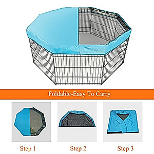 PJYuCien Dog Playpen Mesh Top Cover, Fits 24 Inch 8 Panels Regular Octagon Metal Exercise Pet Playpen, Velcro Connections, Blue (Note: Cover Only, Playpen Not Included !!!)