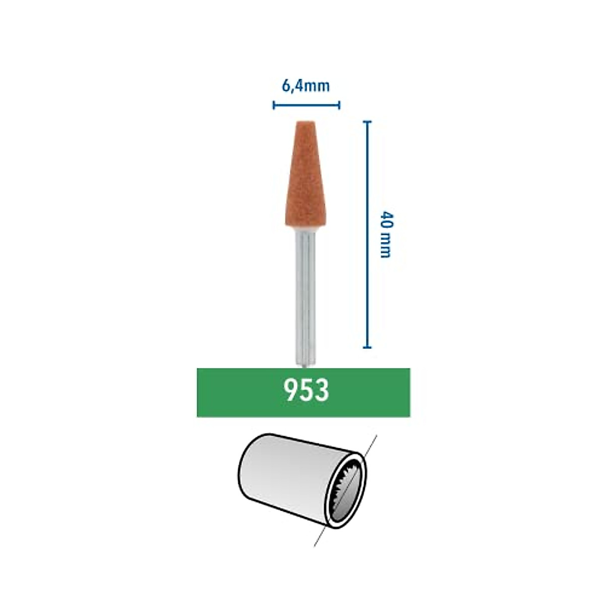 Dremel 953 Aluminium Oxide Grinding Stones Accessory Set, 3 Cone-shaped Grinding Stones for Grinding and Sharpening Metals (6,4 mm)