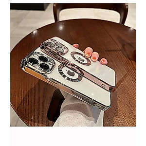 ZXDK Logo View Case for iPhone 13 Pro Max,with Camera Lens Protector, Soft Slim Ultrathin Plating Transparent for Women Men, for iPhone 13 Pro Max Phone Case Cover (Silver)