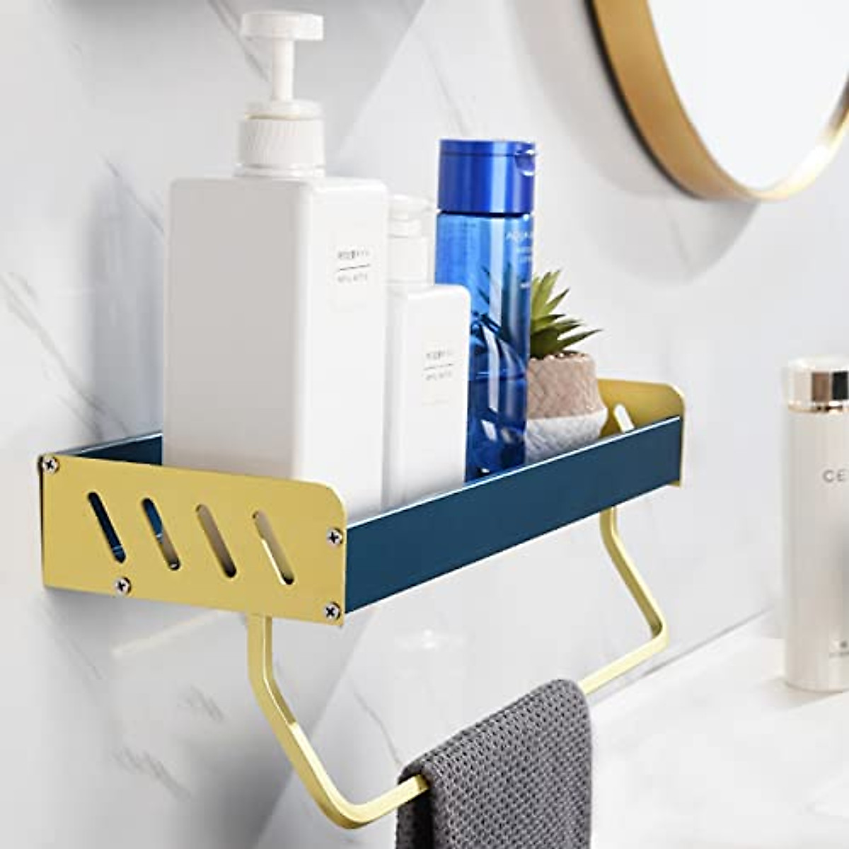 FVRTFT Shower Rack with Hook Shower Caddy Self Adhesive Shower Shelves Wall Mounted No Drilling Space Aluminum For Bathroom Kitchen,blue B,50cm