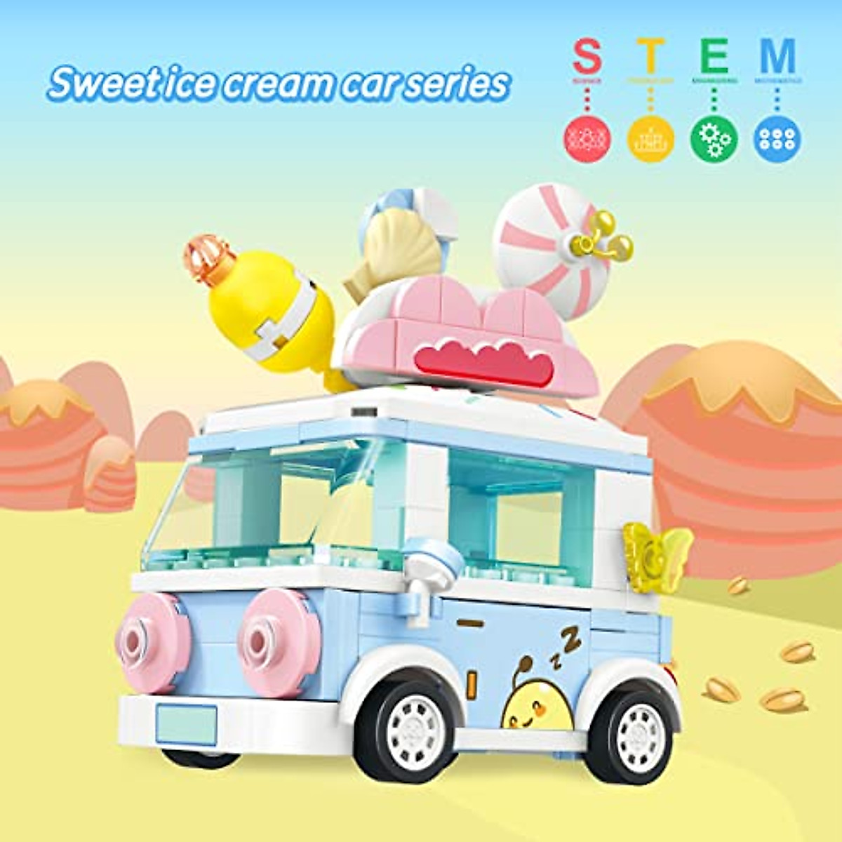 MENYORD Friend ice Cream Food Truck City Street View Building Block Toy, Collection Toy or Birthday Gift for Boys and Girls Aged 6 and Above, New 2023 (Cream Truck)