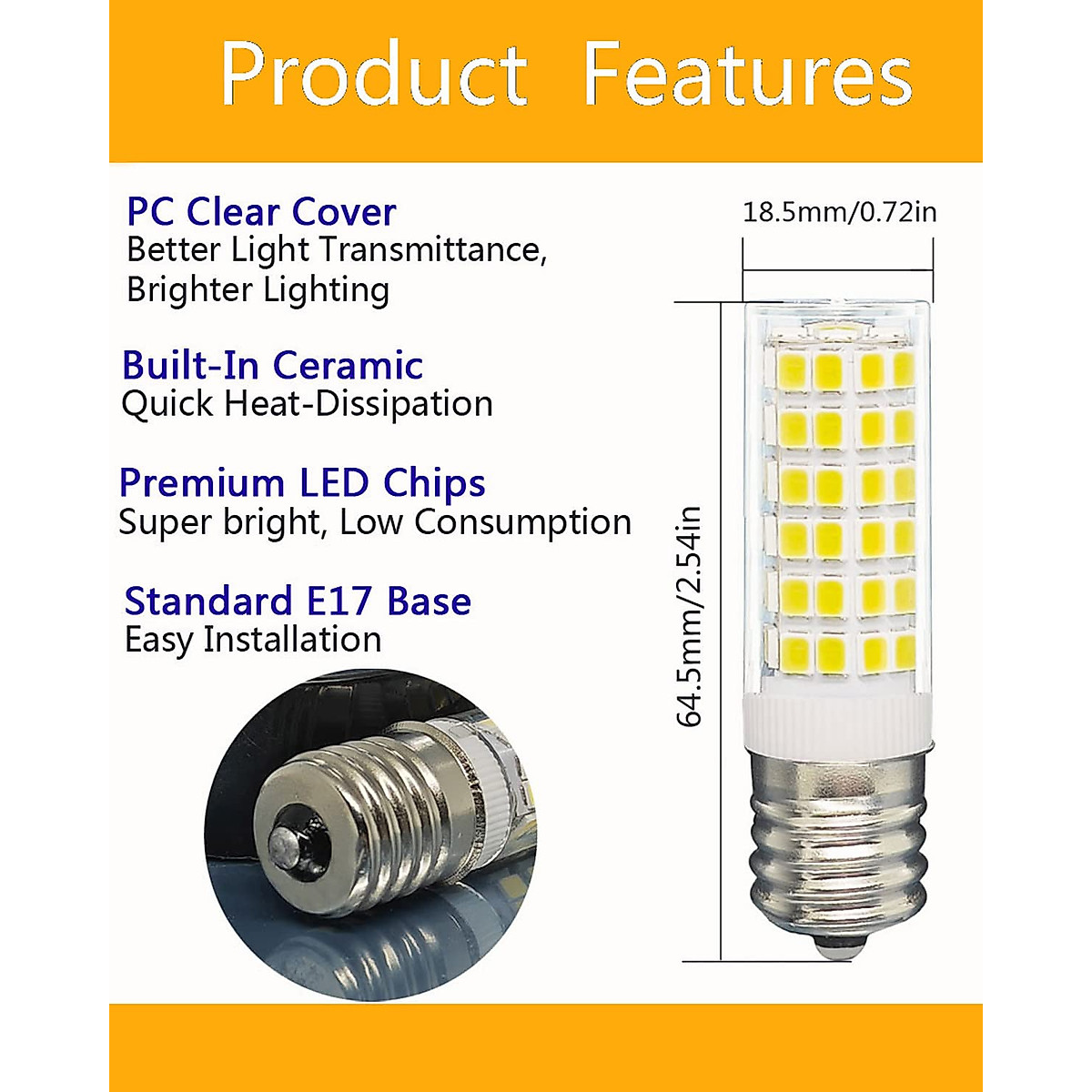 4W for Frigidaire Freezer Light Bulb replacement kei d28k kel 2812 kei kei d28m kel 2815 5304517886 5304498578 AC100-265V E17 Intermediate Base Fridge Refrigerator LED Lamp, Cool White 6000K, 1-Pack