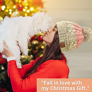 Bluetooth Beanie for Women, Wireless Knit Winter Cap, Built in Microphone and HD Stereo Speakers, Beanie Hat with Headphones for Outdoor Homes and Gifts (Khaki & Pink)