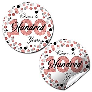 Confetti Rose Gold Polka Dot 100th Birthday Party Sticker Labels, 40 2" Party Circle Stickers by Amanda Creation, Great for Party Favors, Envelope Seals & Goodie Bags
