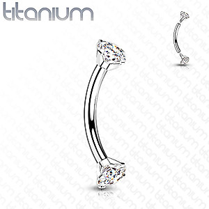 Dynamique Implant Grade Titanium Curved Barbells With Internally Threaded Prong Set CZ Ends (Sold Per Piece)