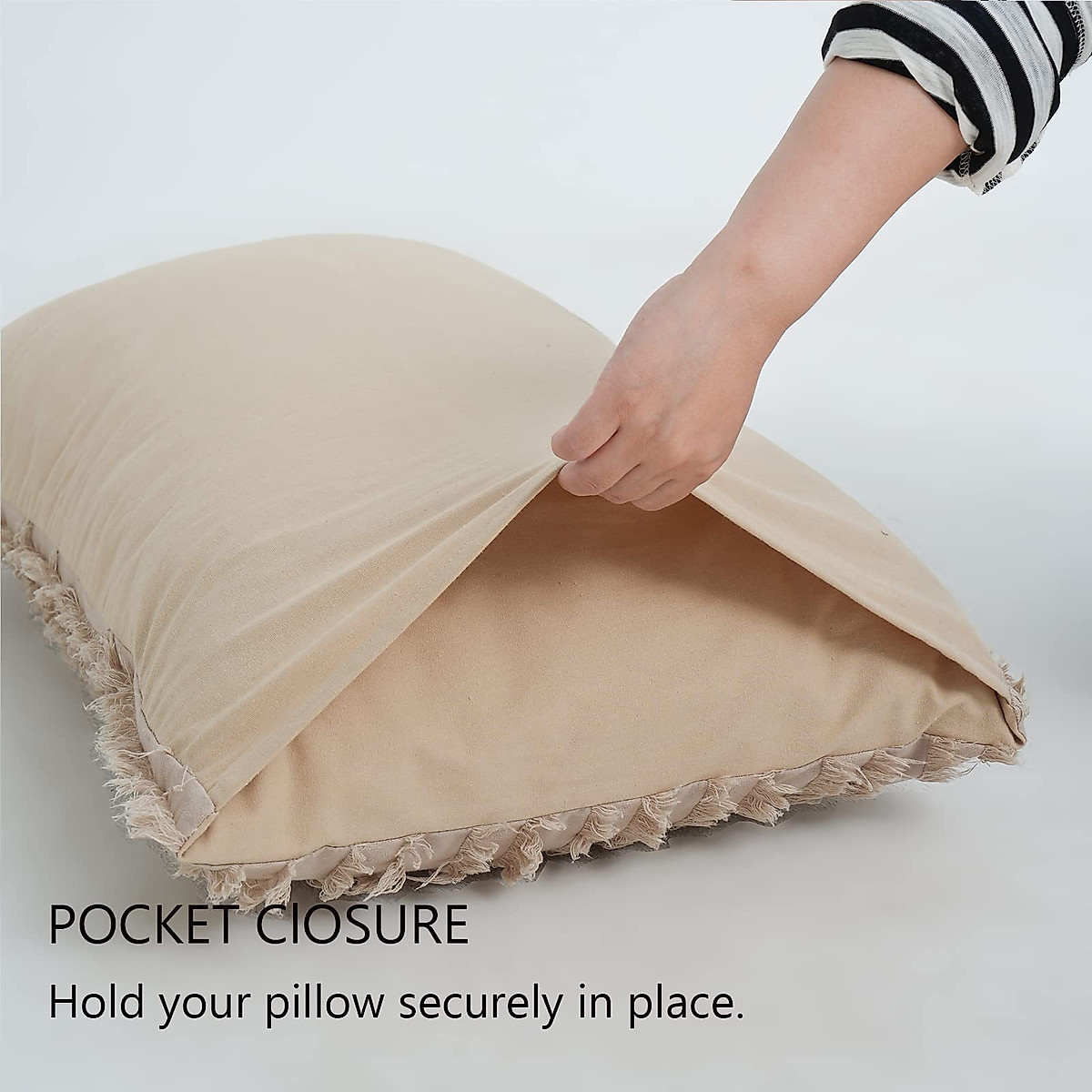 Herside Beige Body Pillow Cover Tufted Boho Body Pillow Pillowcases 20x54 Inches Long Pillow for Bed Decorative Pillow Case Stripes Tassel Jacquard Beige Pillowcase 1 Piece(Beige,Body)