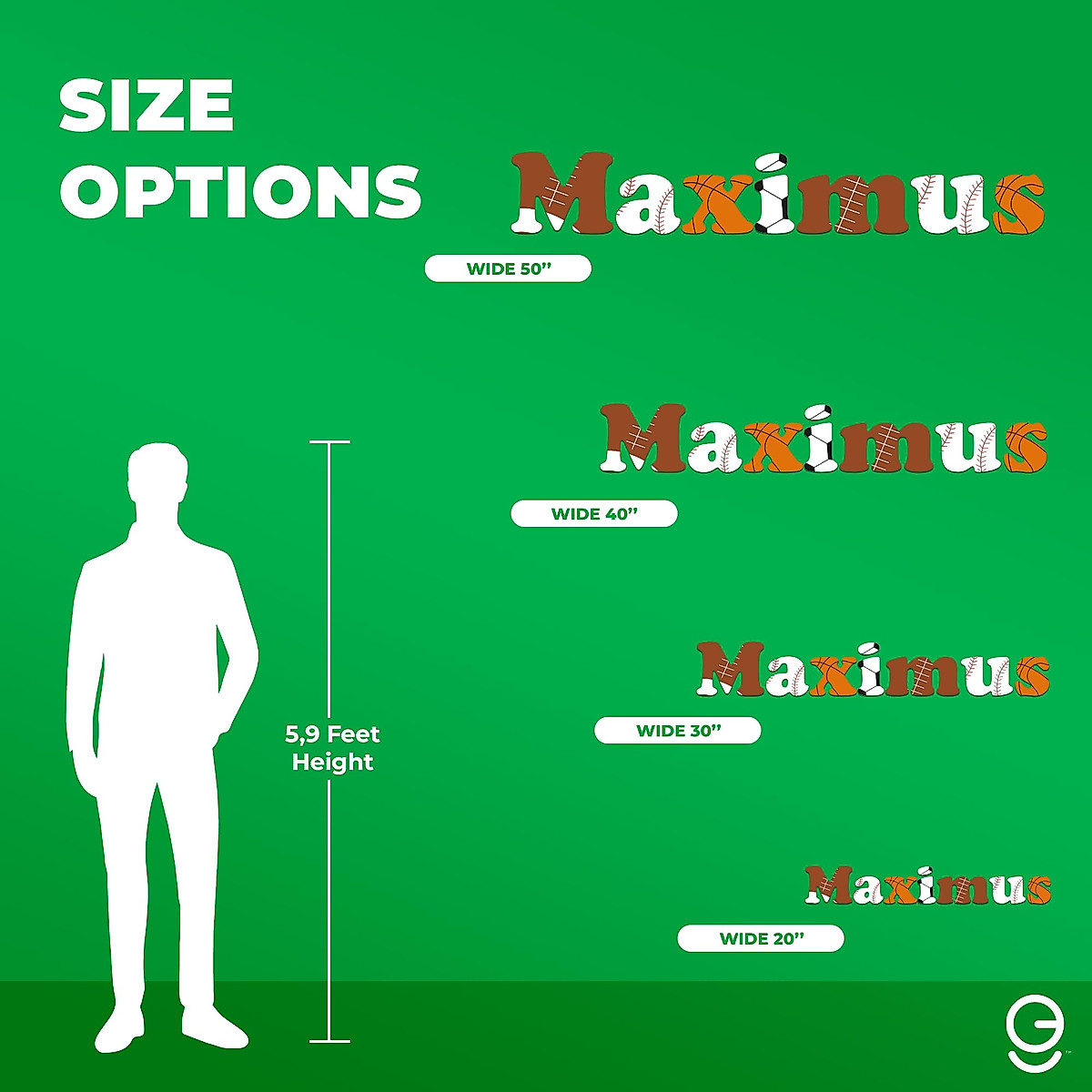 EGD Custom Name with Initial and Sports Balls Design Wall Decal I Soccer Baseball Basketball Football Wall Art Decor I Nursery Wall Stickers I Home Nursery Decoration (Wide 40" (Shown) (Large))