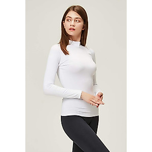 DEVOPS Women's 2 Pack Thermal Turtle Long Sleeve Shirts Compression Baselayer Tops (Small, Black/White)