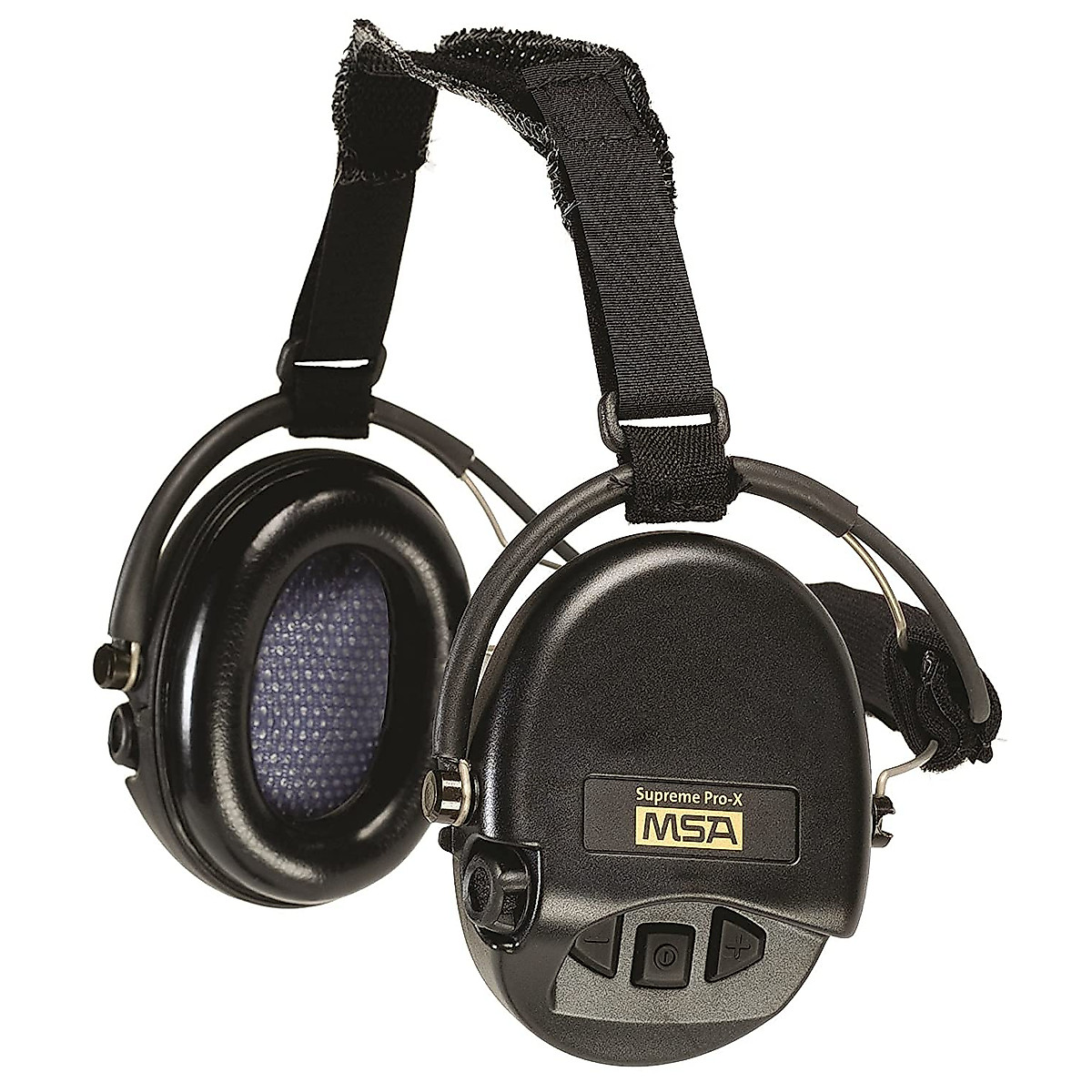 MSA 10149445 Supreme Pro-X Electronic Earmuff with Black Cloth Neckband, Black Earcups, Silicone Gel Sealing Rings, NRR: 19 dBA, IP Rating: 67, Designed for Both Left and Right-Handed Shooters