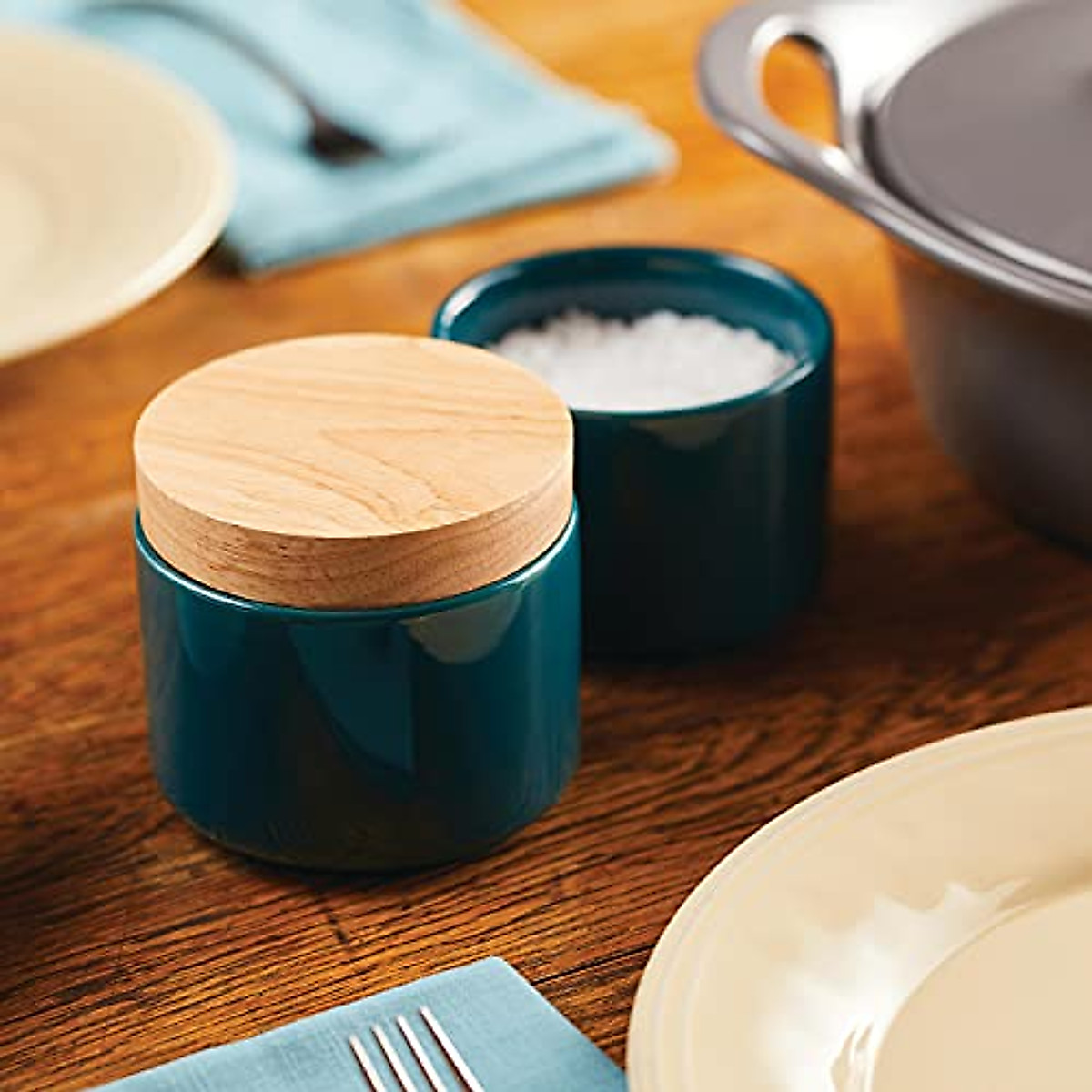 Rachael Ray Ceramics Stacking Spice/Seasoning Box Set with Lid, 2 Piece, Teal