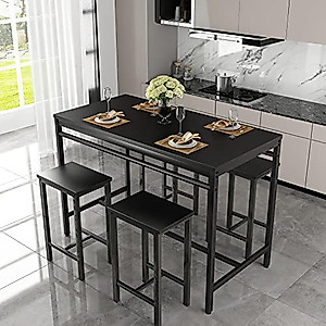 MIERES 4, Counter Height Table & Stools, Bar Chairs, Kitchen Dining Table Set for Breakfast Nook, Small Space Living Room, Black