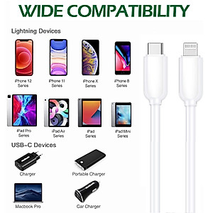 USB C to Lightning Cable MFI Certified iPhone Cable Fast iPhone Charger Cable 20W PD 5Pack 3/6/10FT Type C Charging & Syncing Data Compatible iPhone 12 Pro Max Mini 11 X XR XS 8 P iPad iPod （White）