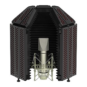 XTUGA Recording Microphone Isolation Shield High Density Absorbent Foam to Filter Vocal,Top Enclosed Foldable Soundproof Cover for Condenser Microphone Recording Equipment